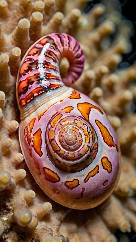 A Snail Is On A Coral With The Shell In The Middle Premium Ai Generated Image