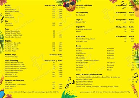 Menu At Double Six Rooftop Sunset Bar Denpasar Jl Pantai Legian Jl