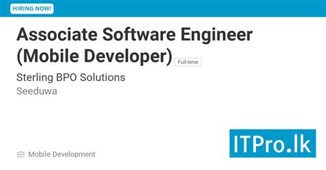 Associate Software Engineer Mobile Developer At Sterling Bpo