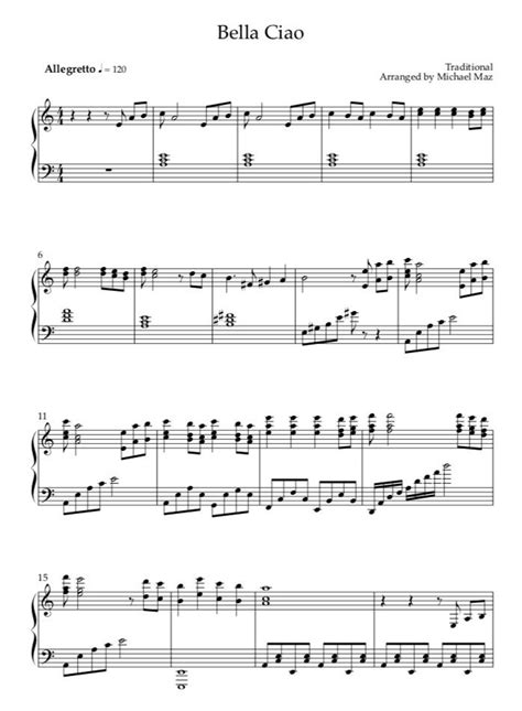 Bella Ciao Piano Sheet Music Etsy