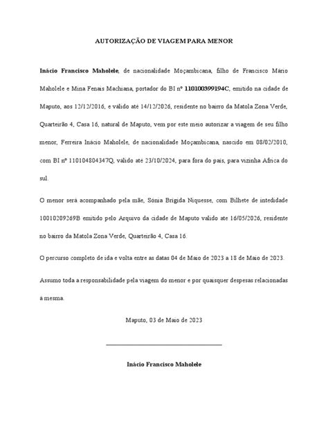 Autorização De Viagem Para Menor Pdf