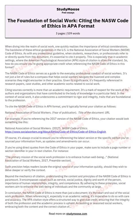 the foundation of social work citing the nasw code of ethics in apa