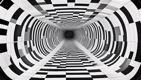 A Black And White Checkered Tunnel With A Repeating Pattern Of