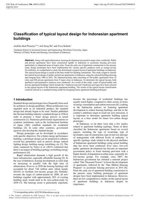 Pdf Classification Of Typical Layout Design For Indonesian Apartment