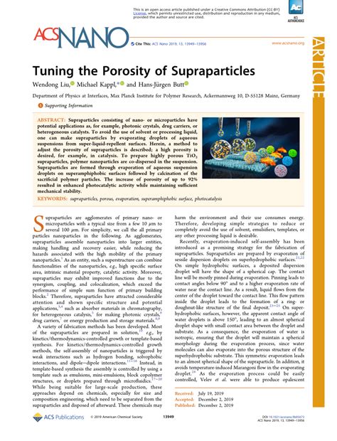 Pdf Tuning The Porosity Of Supraparticles