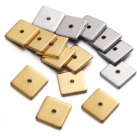 50pcs 8mm Stainless Steel Square Flat Spacer Beads Loose Beads Hole 1