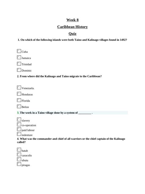 Kalinago Quiz Pdf