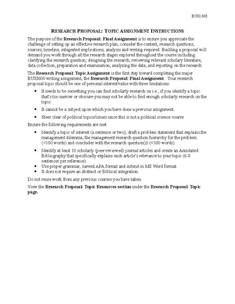 Busi 600 Research Proposal Topic Assignment Guidelines And