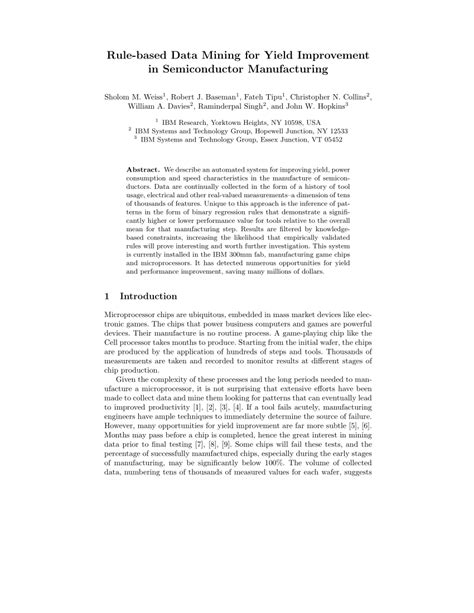 Pdf Rule Based Data Mining For Yield Improvement In Semiconductor Manufacturing