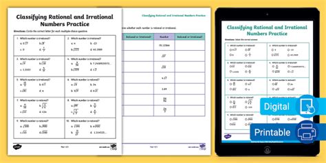 Eighth Grade Classifying Rational And Irrational Numbers Practice Worksheets Library