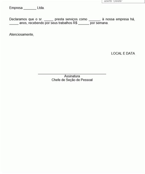 Modelo De Declaração Modelo Simples