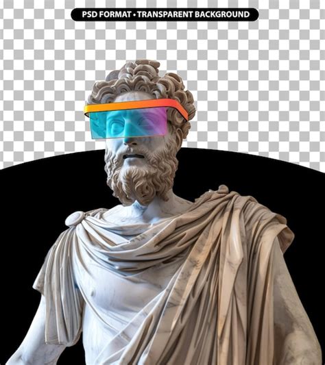 Premium Psd Smiling Marble Greek Statue Wear Colorful Futuristic Vr