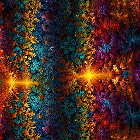 Fractal Explosion Of Bright Colors With Complex Repeating Patterns Creating A Dynamic And Vivid