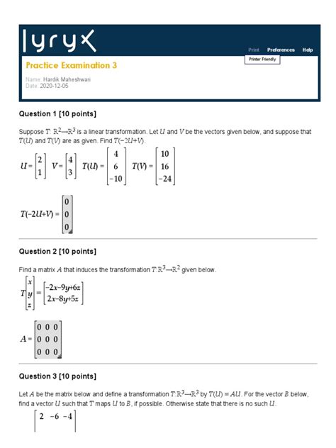 Practice Examination 3 Download Free Pdf Eigenvalues And Eigenvectors Numerical Analysis