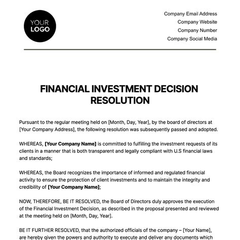 Financial Investment Decision Resolution Template Edit Online And Download Example