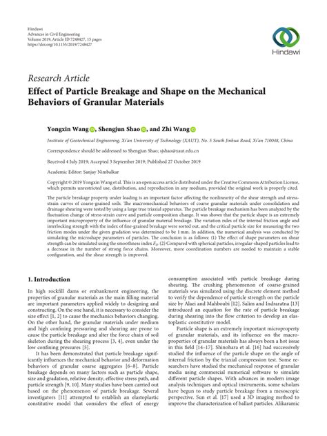 PDF Effect Of Particle Breakage And Shape On The Mechanical Behaviors Of Granular Materials