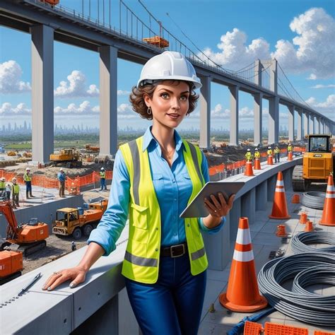 Female Engineer Overseeing Bridge Construction Project Premium Ai Generated Image