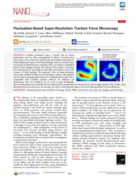 Pdf Fluctuation Based Super Resolution Traction Force Microscopy