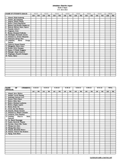 Sample Attendance Pdf