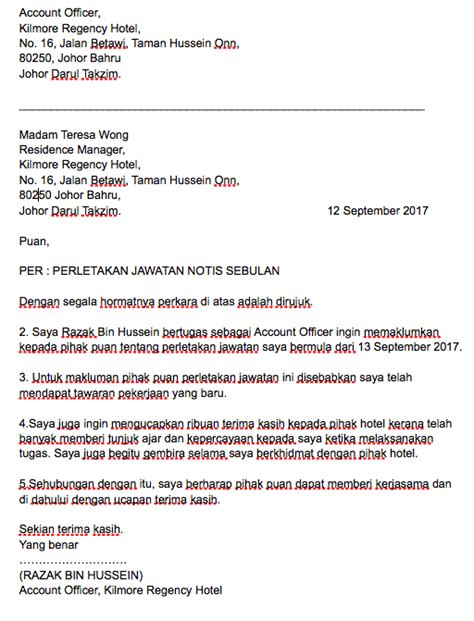 Contoh Surat Notis Berhenti Kerja 24 Jam Contoh Surat Berhenti Kerja