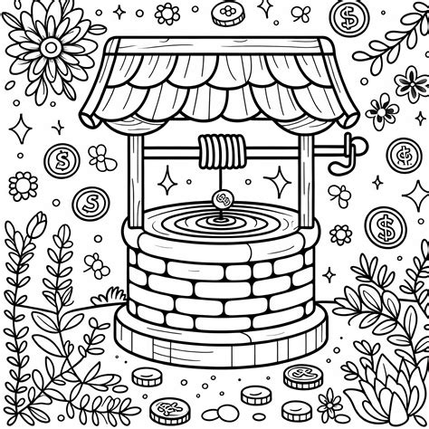 Önskebrunn Med Mynt Målarbild För Tjejer Från Sex år Gratis Att Ladda Ner