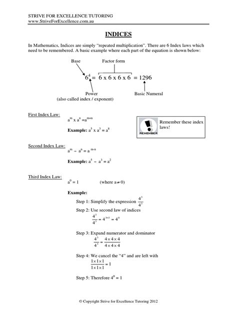 Indices Cheat Sheet Pdf Exponentiation Numbers