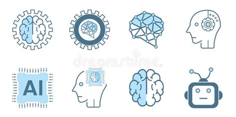 Eight Ai Icons Symbols Set Of 8 Artificial Intelligence Lined Style