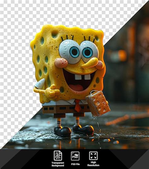 Premium Psd Portrait Of A Spongebob Character With An Open Mouth And