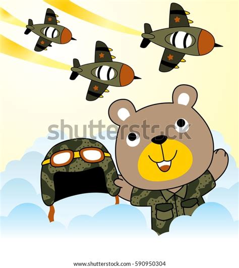 Cute Bear Soldier Costume Warplane Air Stock Vector Royalty Free