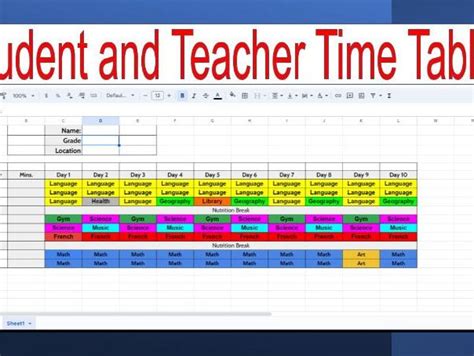 Digital Excel Teacher And Babe Time Tables Regular And Balanced Day Teaching Resources