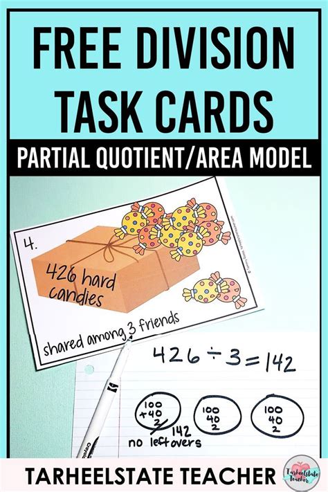 Free Area Model Division Teaching Resource — Tarheelstate Teacher Division Task Cards Area