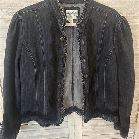 Vintage Denim Black Lace Jean Jacket Size Depop