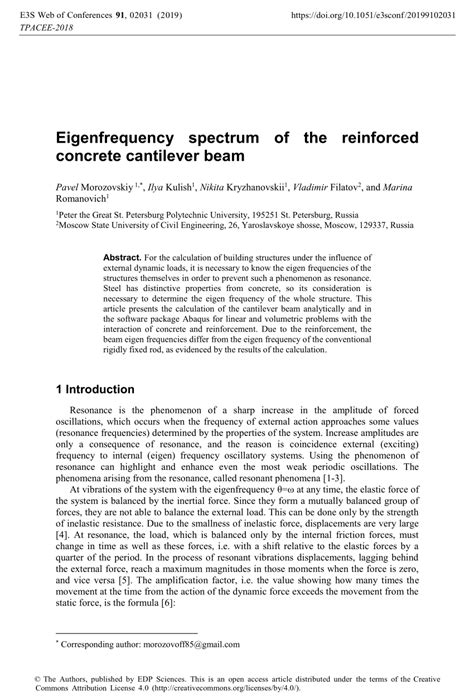 Pdf Eigenfrequency Spectrum Of The Reinforced Concrete Cantilever Beam