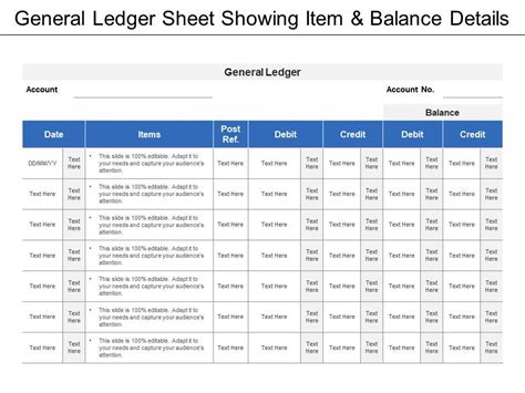 General Ledger Sheet Showing Item And Balance Details Template