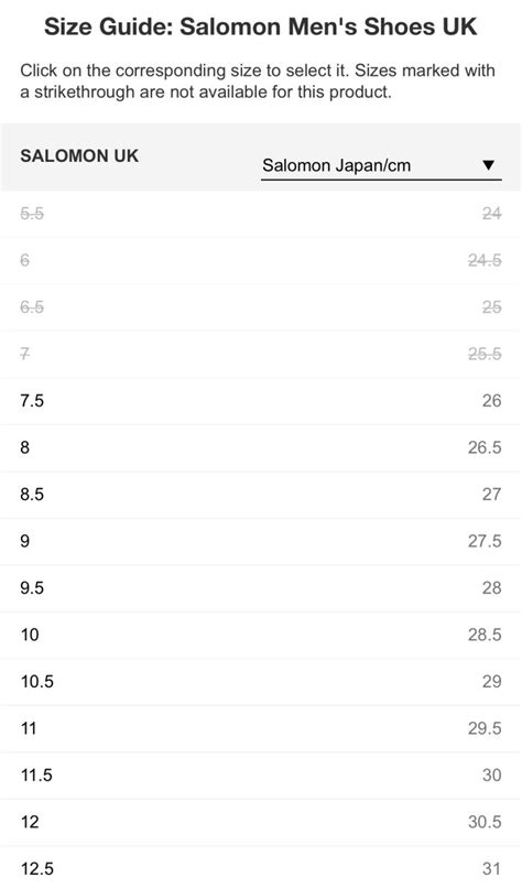 Jual Size Chart Salomon Berdasarkan Website Resmi Salomon Kota