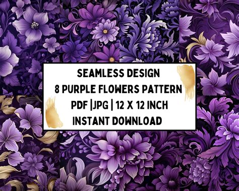 8 Seamless Purple Flower Patterns Designs Instant Download Etsy