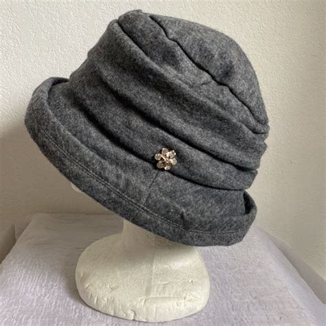 Siggi Accessories Siggi Cloche Hat Grey Wool Floppy Slouchy Bucket