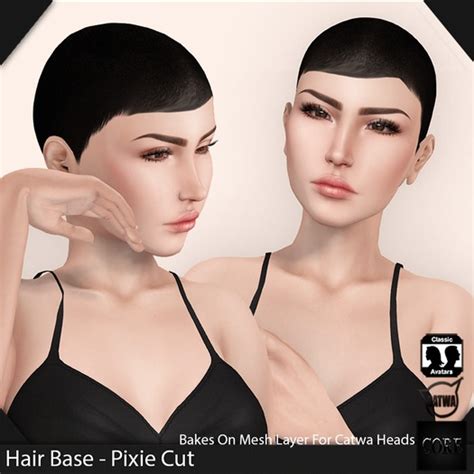 Second Life Marketplace Core Womens Hair Base Pixie Cut Bom Black