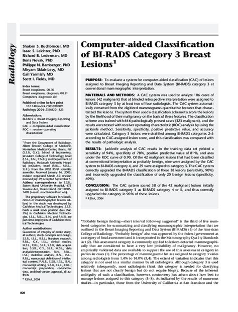 Pdf Computer Aided Classification Of Bi Rads Category 3 Breast