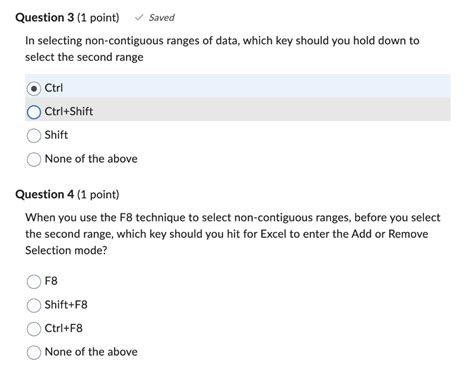 Solved In Selecting Non Contiguous Ranges Of Data Which Key