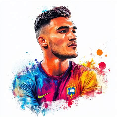 Portrait Of A Soccer Player Against A White Background With Colorful
