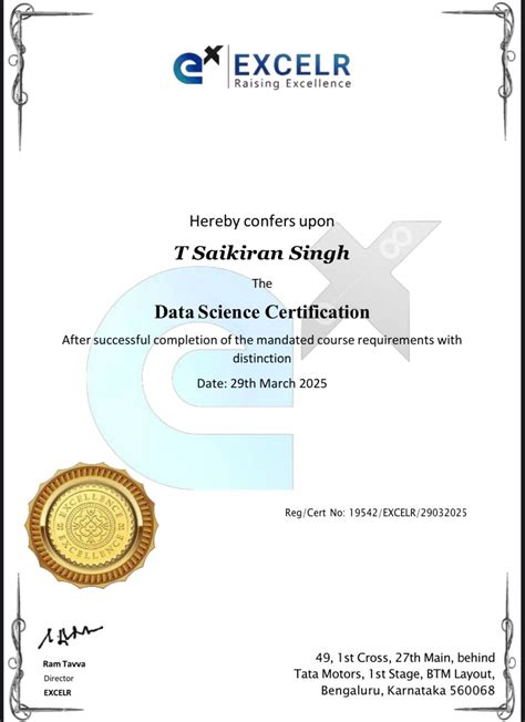 Excited To Share My Recent Certification From Excelr Solutions Data