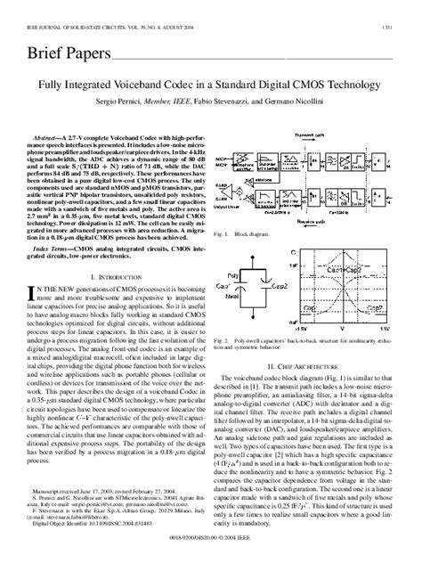 Pdf Fully Integrated Voiceband Codec In A Standard Digital Cmos