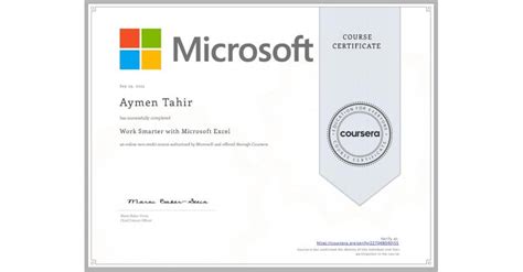 Aymen Tahir On Linkedin Completion Certificate For Work Smarter With Microsoft Excel