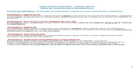 Pdf NivelaciÓn Ii Periodo Grado Sexto Area De TecnologÍa E · 1 Day