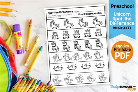Unicorns Visual Discrepancies Worksheet Preschool