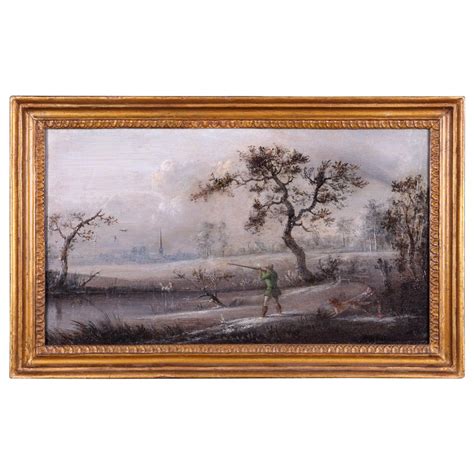 Shooting Oil Painting Man With A Flintlock Gun Circa 1800 For Sale At
