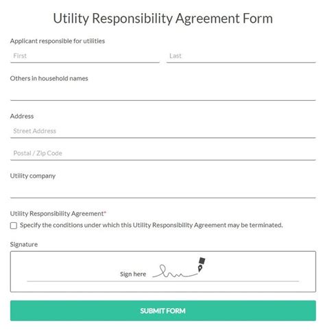 Free Utility Responsibility Agreement Form Template