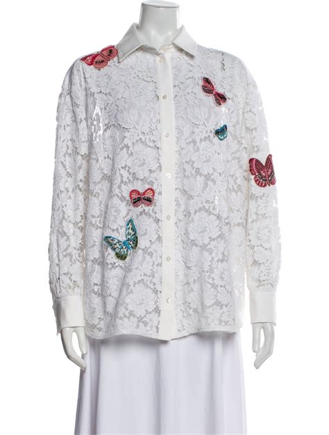 Valentino Printed Long Sleeve Button Up Top White Tops Clothing