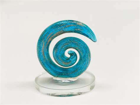 Beautiful Small Handmade Glass Statue Koru Blue Kiwikiss